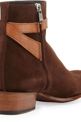 Flat Heel Women Knee High Buckle Slip On Leather Tall Boots on Luulla